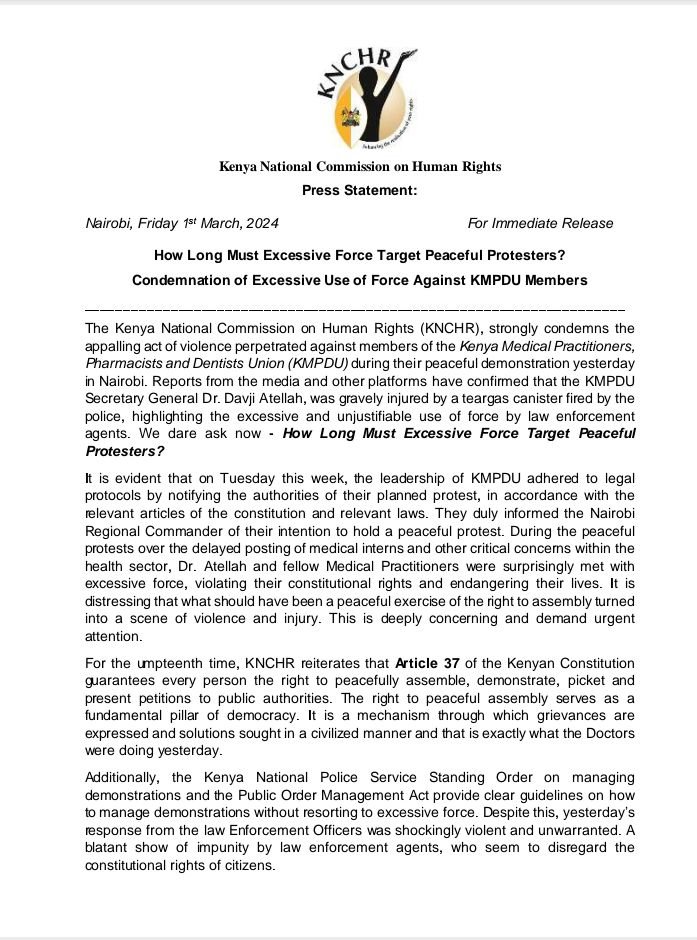 Kenya National Commission on Human Rights press Statement – KMPDU